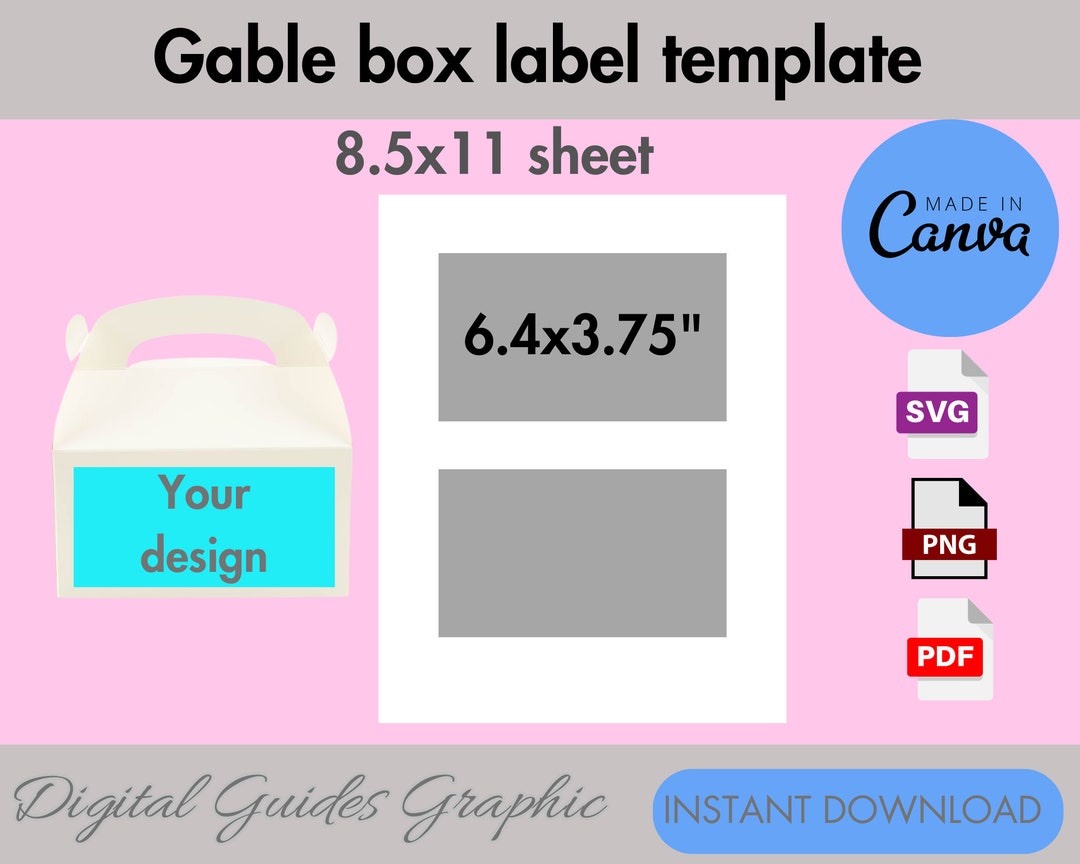 Gable Box Label Template: Party Favor Design, 6.4"x3.75" (canva ...