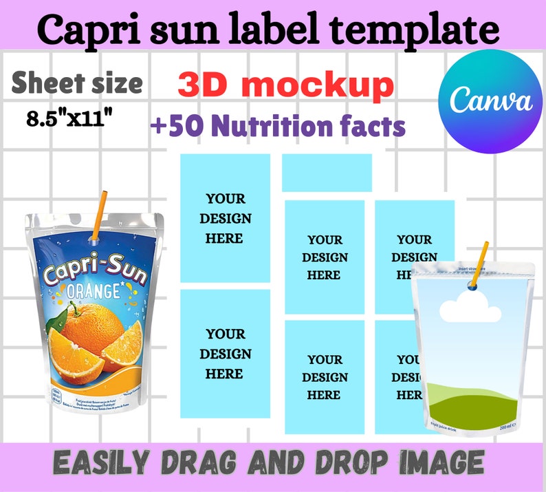 Custom Capri Sun Label Template: Party Favours, Birthday Canva Editable ...