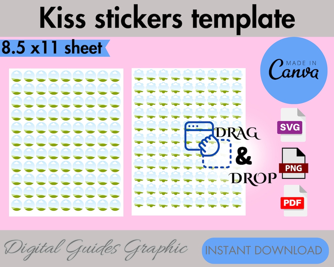 Kiss Sticker Template, DIY Packaging Template, Party Template, Editable ...