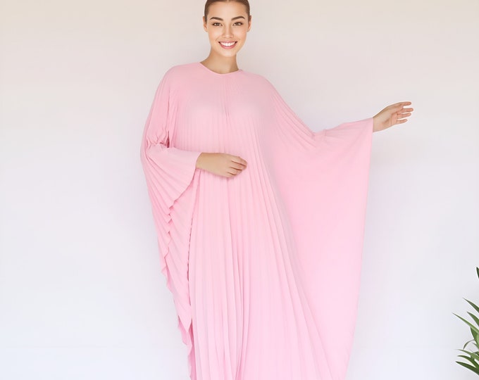 Pink Kaftan Pleated Caftan, Light Pink Caftan Resort Wear, Poolside ...