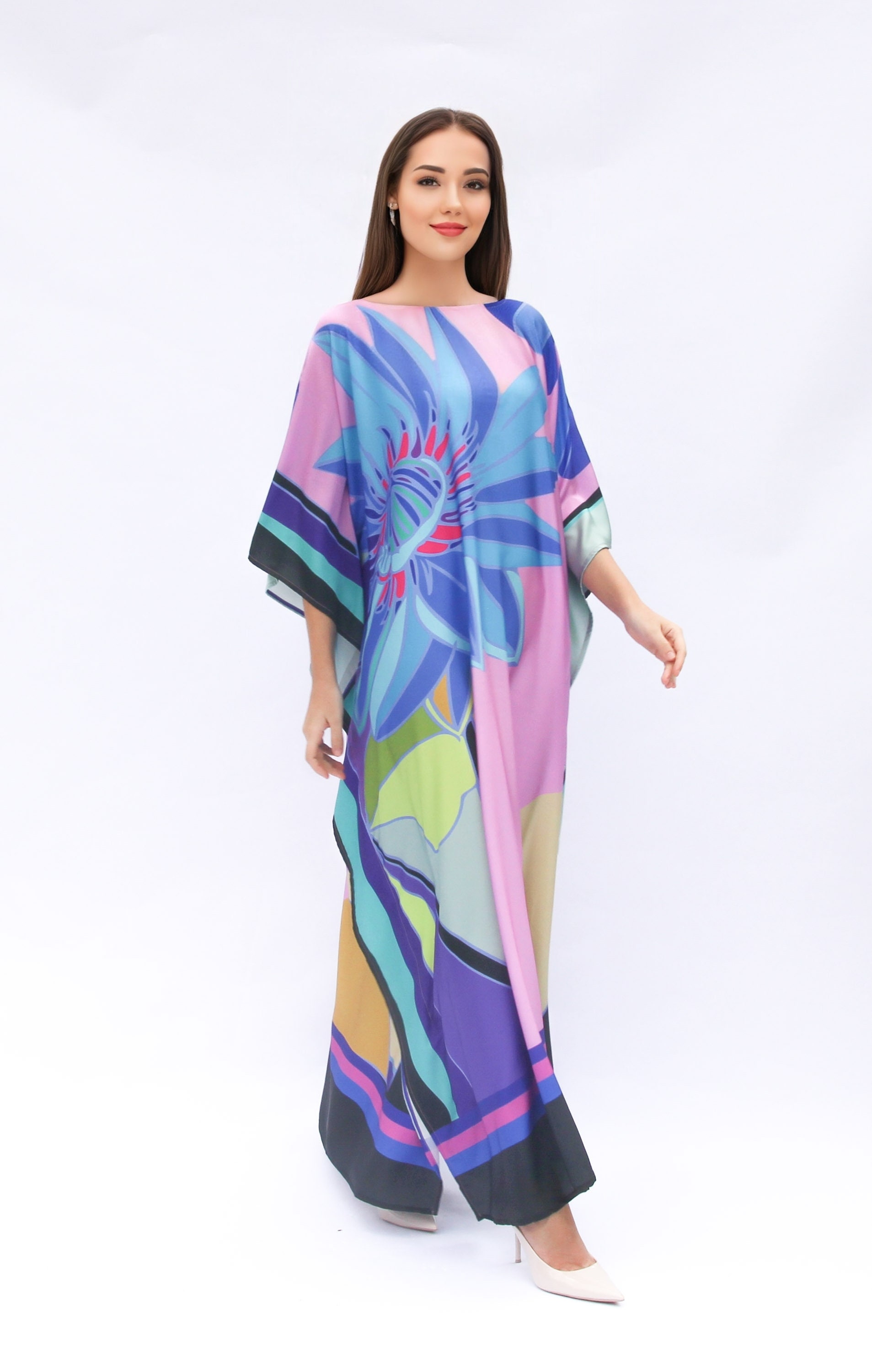 Vibe 60s Kaftan Fun Sixty Water Lily Print Kaftan Beach - Etsy