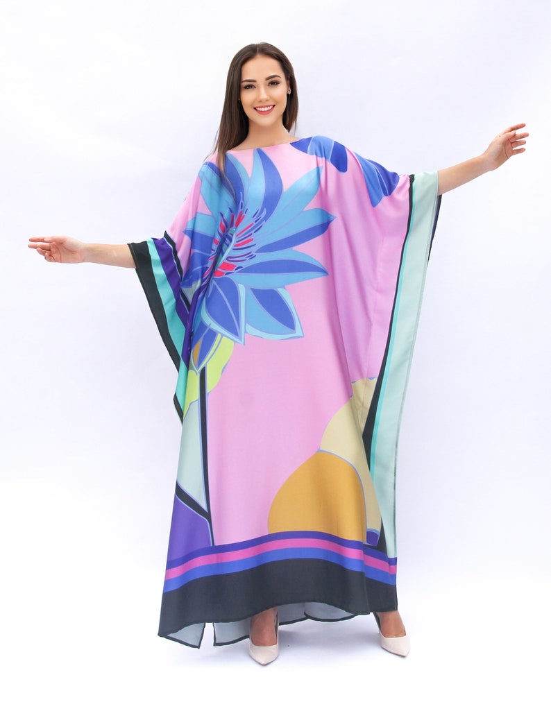 Vibe 60s Kaftan Fun Sixty Water Lily Print Kaftan Beach - Etsy