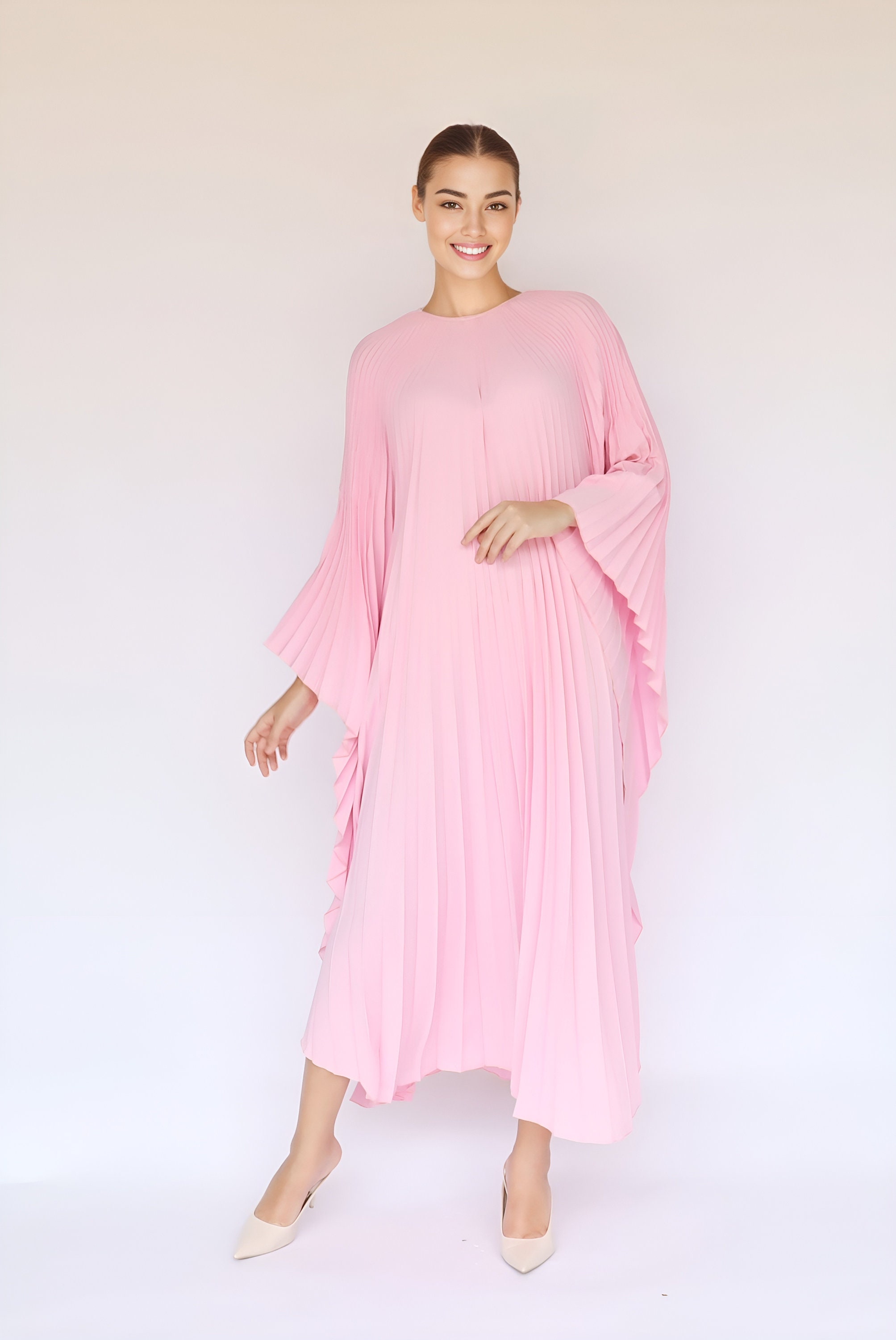 Pink Kaftan Pleated Caftan, Light Pink Caftan Resort Wear, Poolside ...