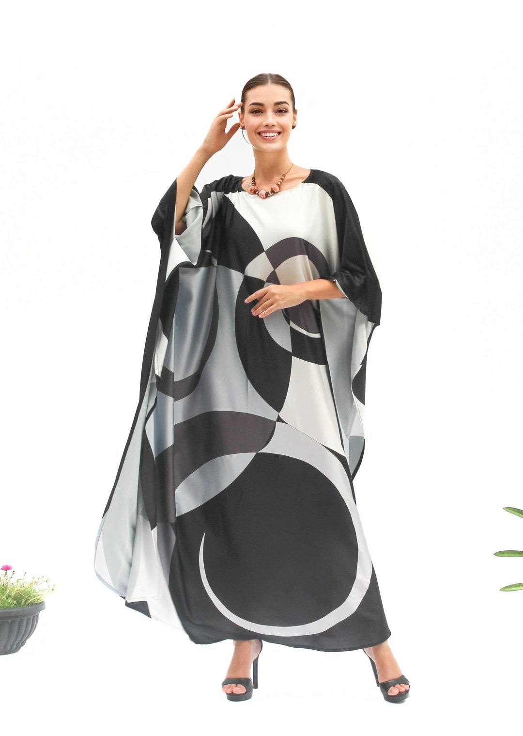 Black Kaftan Full Length Gift for Mum, Custom Made Dress Silk Blended ...