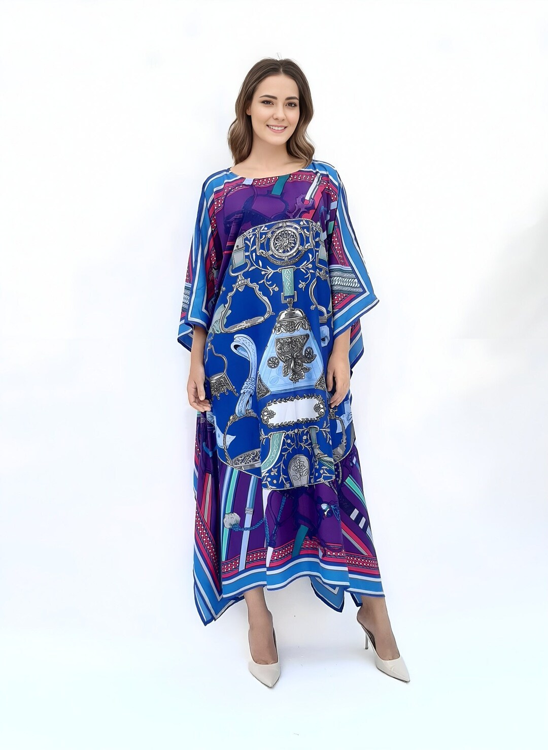 Blue Kaftan Delivery, Vintage Kaftan Print Classic, Luxurious Silk ...