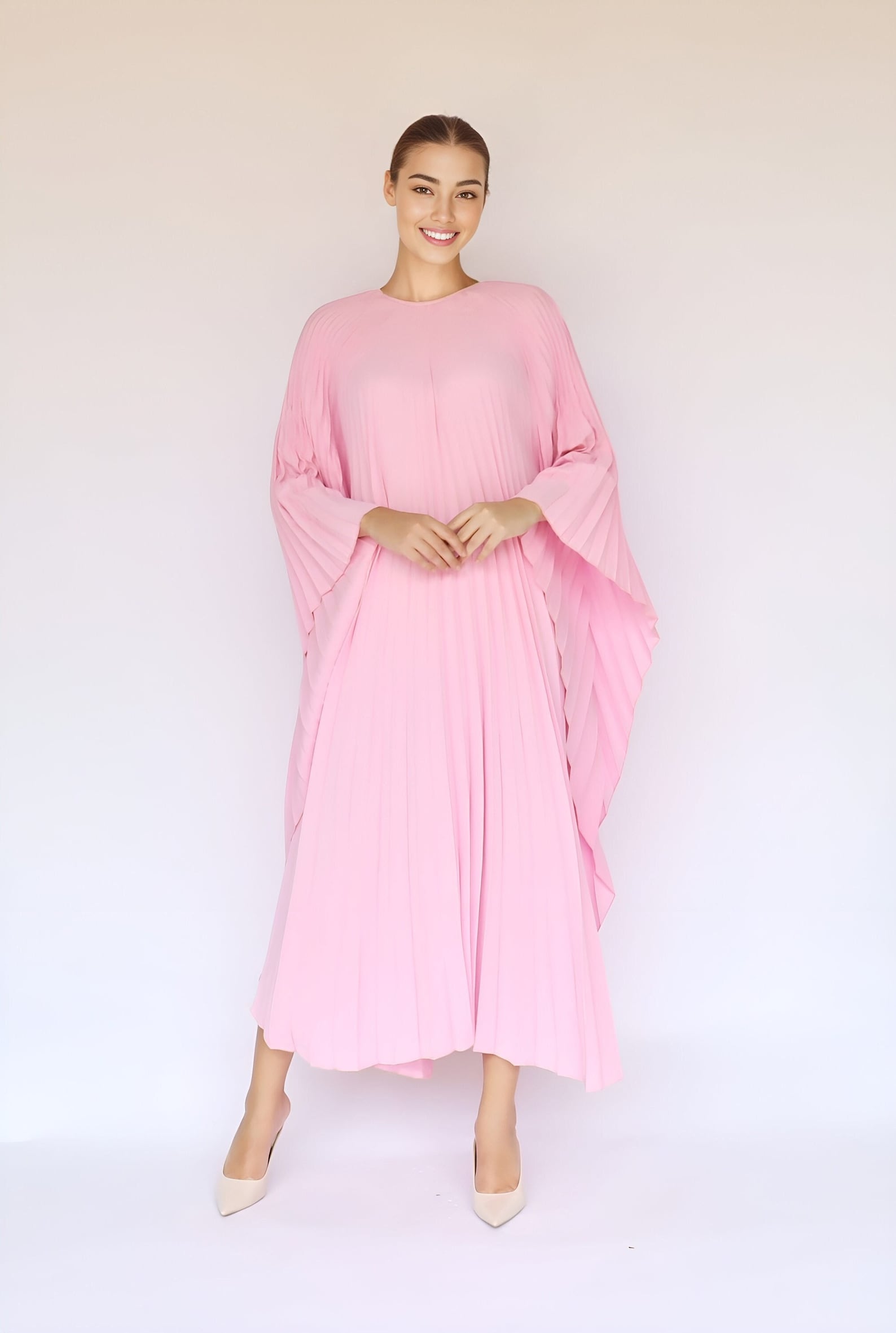 Pink Kaftan Pleated Caftan, Light Pink Caftan Resort Wear, Poolside ...