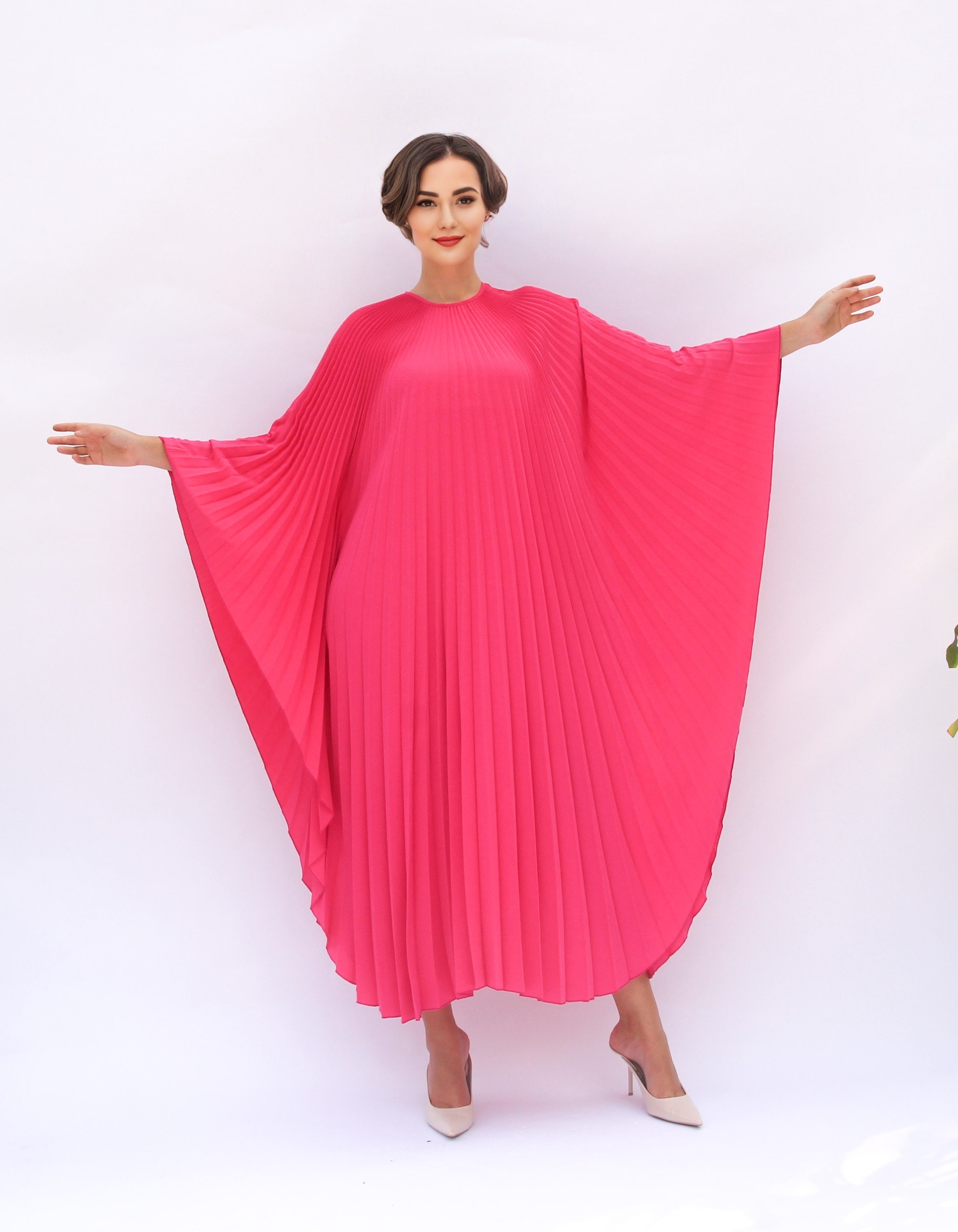 Pink Kaftan Pleat Kaftan Plus Size, Wedding Dress Kaftan Pleated Caftan ...