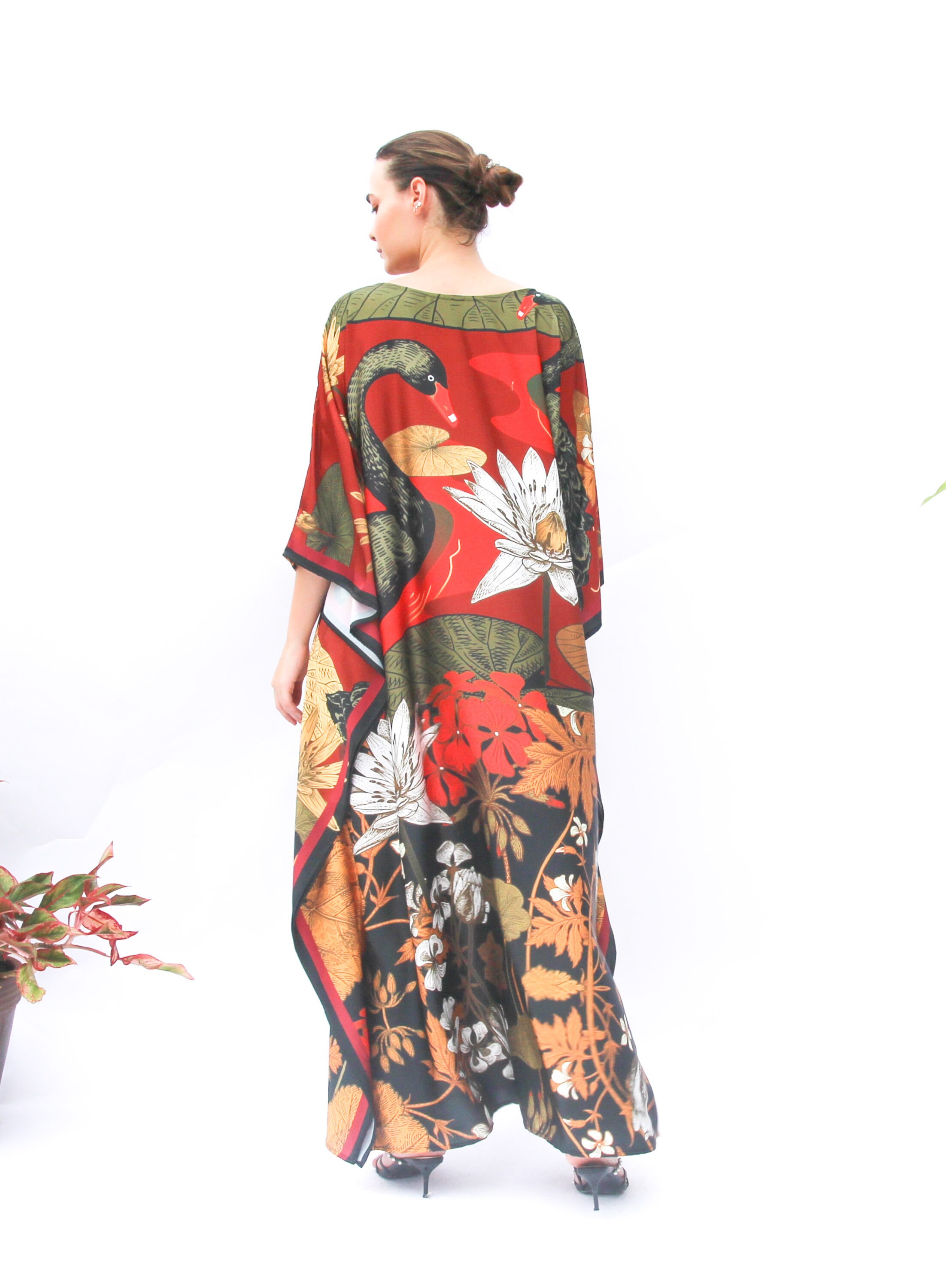 Swan Kaftan Lotus Resort Wear Kaftan Silk Blended, Summer Kaftan Full ...