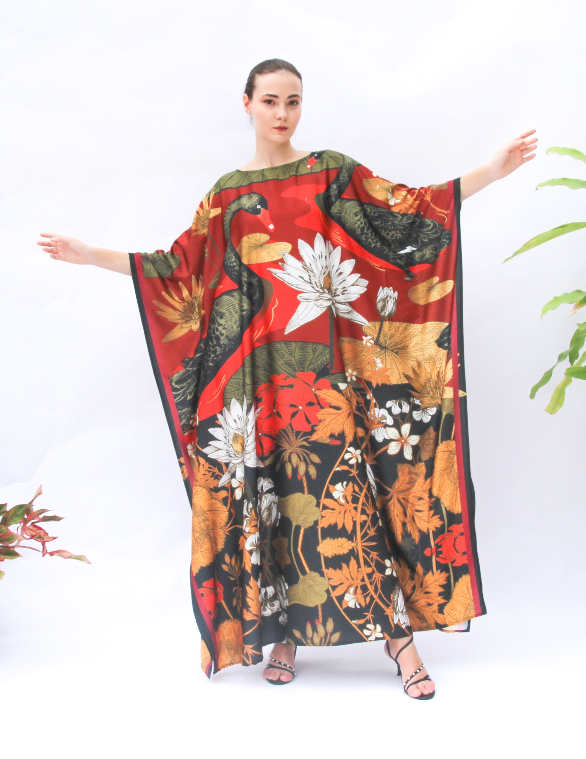 Swan Kaftan Lotus Resort Wear Kaftan Silk Blended, Summer Kaftan Full ...