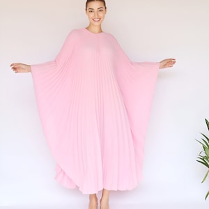 Pink Kaftan Pleated Caftan, Light Pink Caftan Resort Wear, Poolside ...