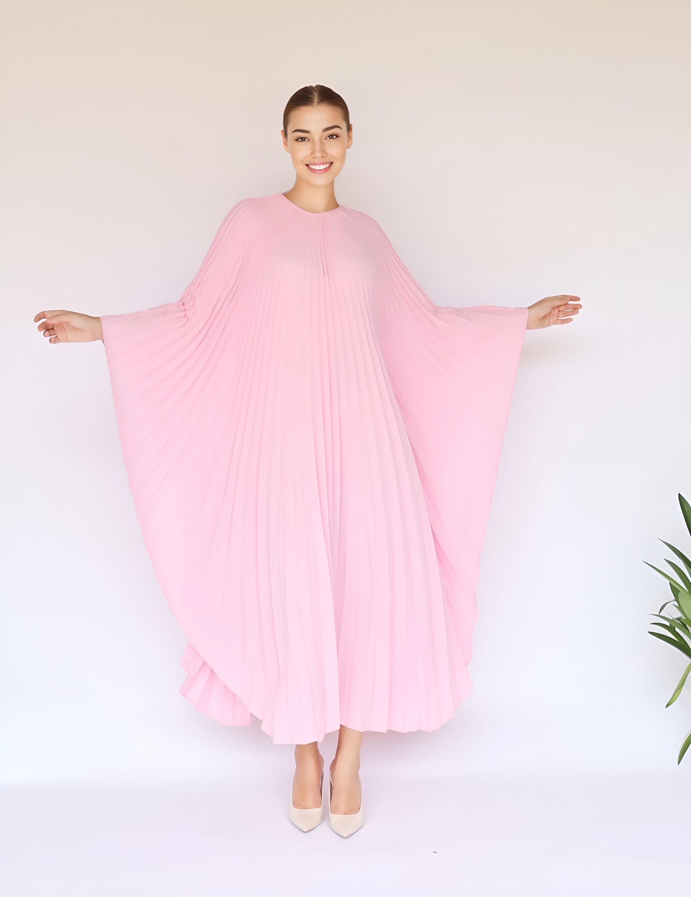 Pink Kaftan Pleated Caftan, Light Pink Caftan Resort Wear, Poolside ...