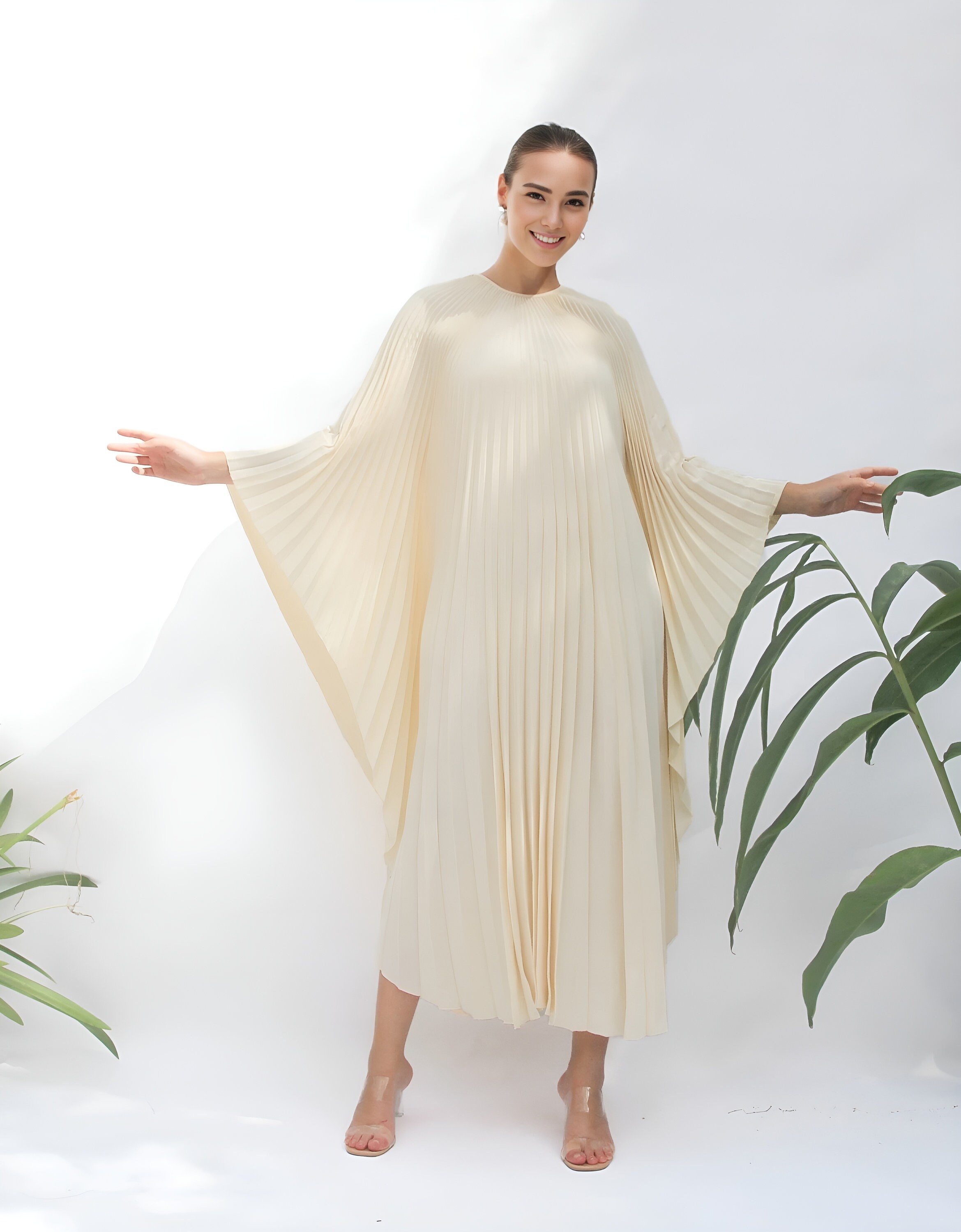 Off White Kaftan, Ivory Color Kaftan Luxury Pleat Dress Evening Dress Party Cruise Kaftan Dubai ...