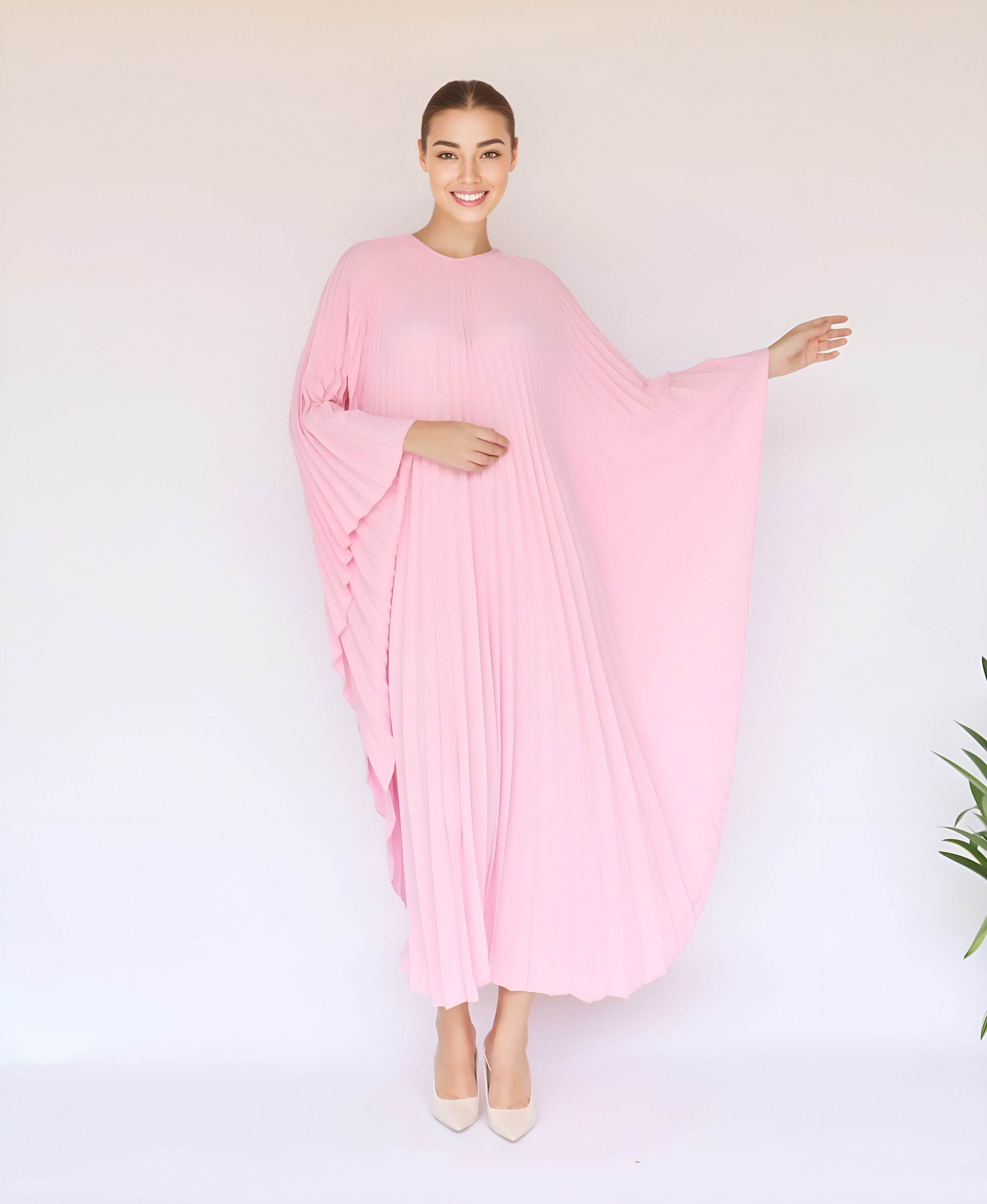 Pink Kaftan Pleated Caftan, Light Pink Caftan Resort Wear, Poolside ...