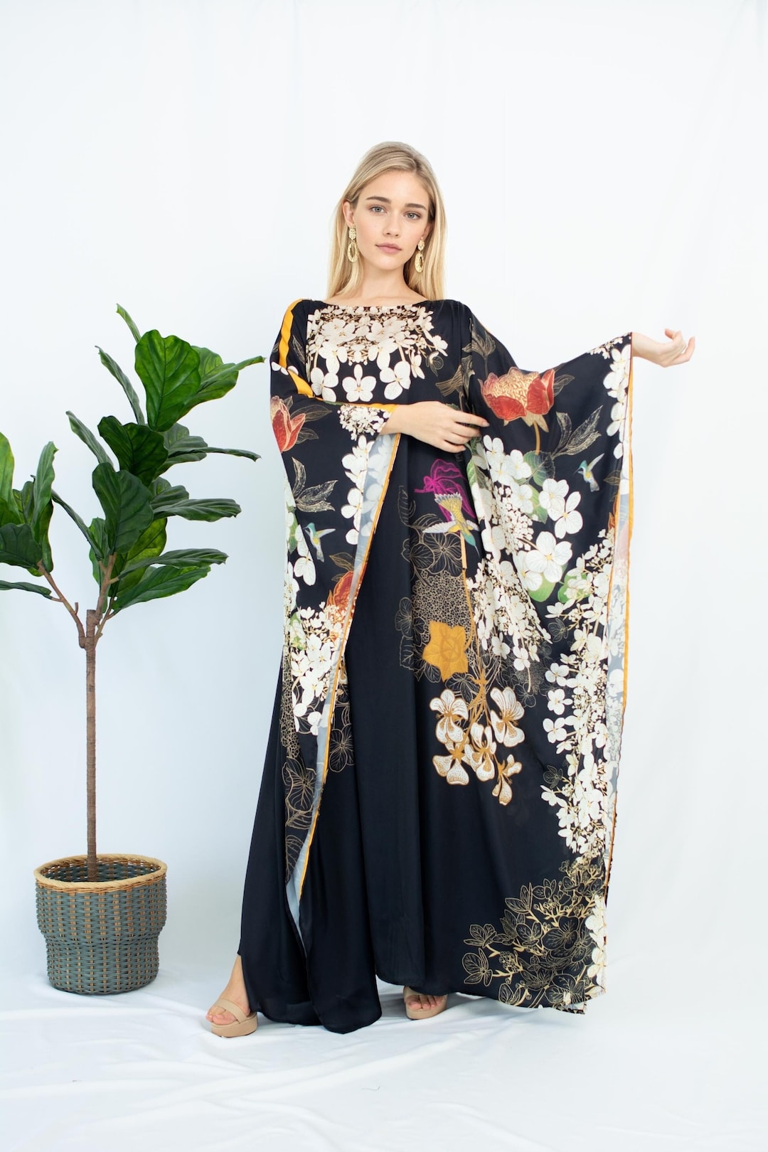 Floral Kaftan Fancy Dress Beach Wedding Gown, Cruise Kaftan Resort Wear ...