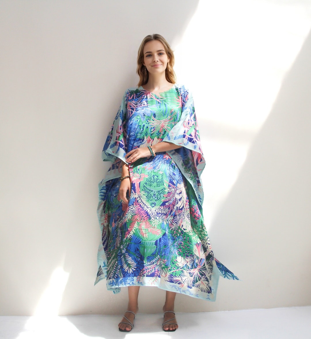 Blue Kaftan Secret Garden Print, Vintage Print Kaftan, Plus Size Kaftan ...
