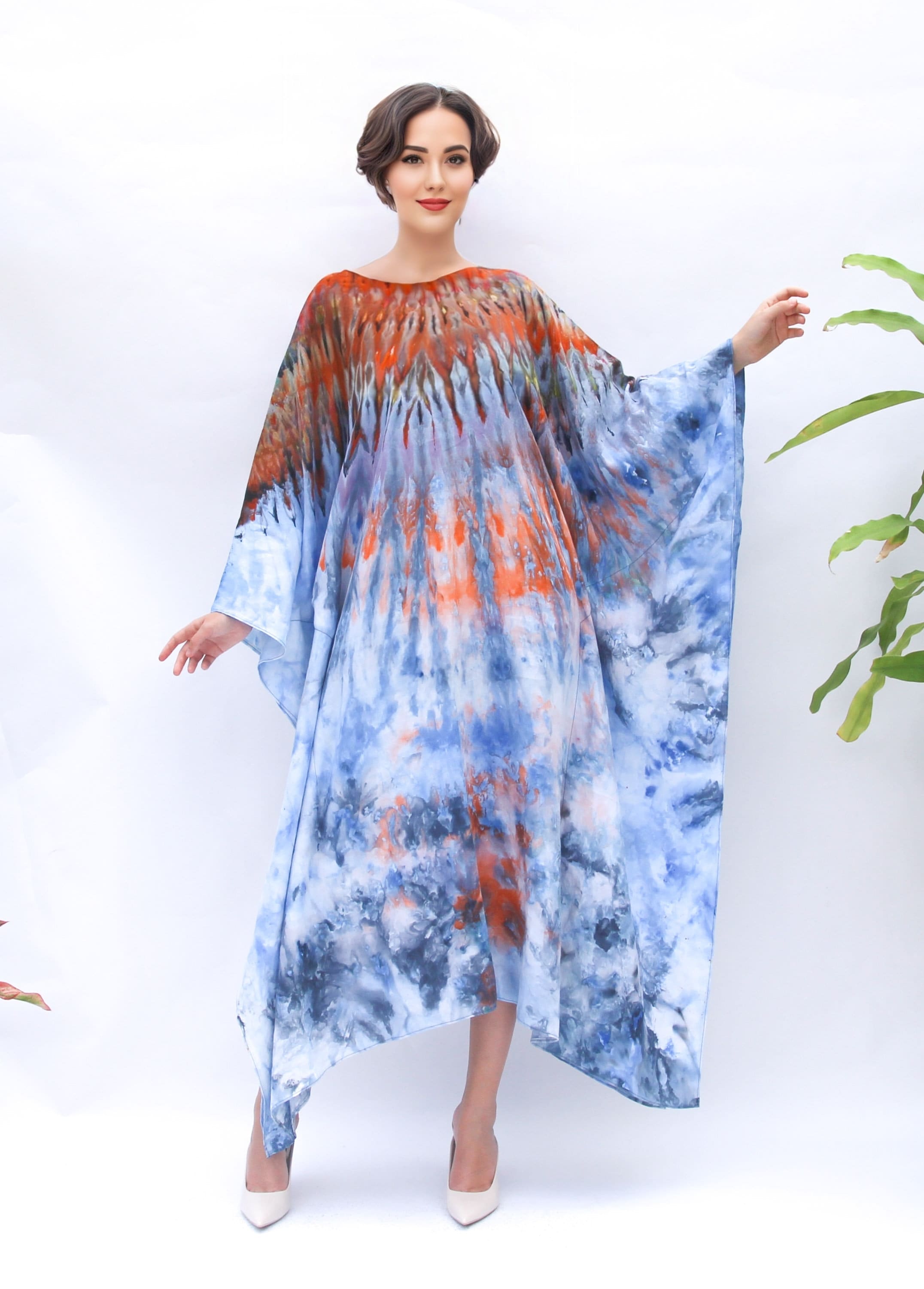 Tie Dye Kaftan Linen Blue Kaftan Hand Tie Dyed Kaftan Pool - Etsy