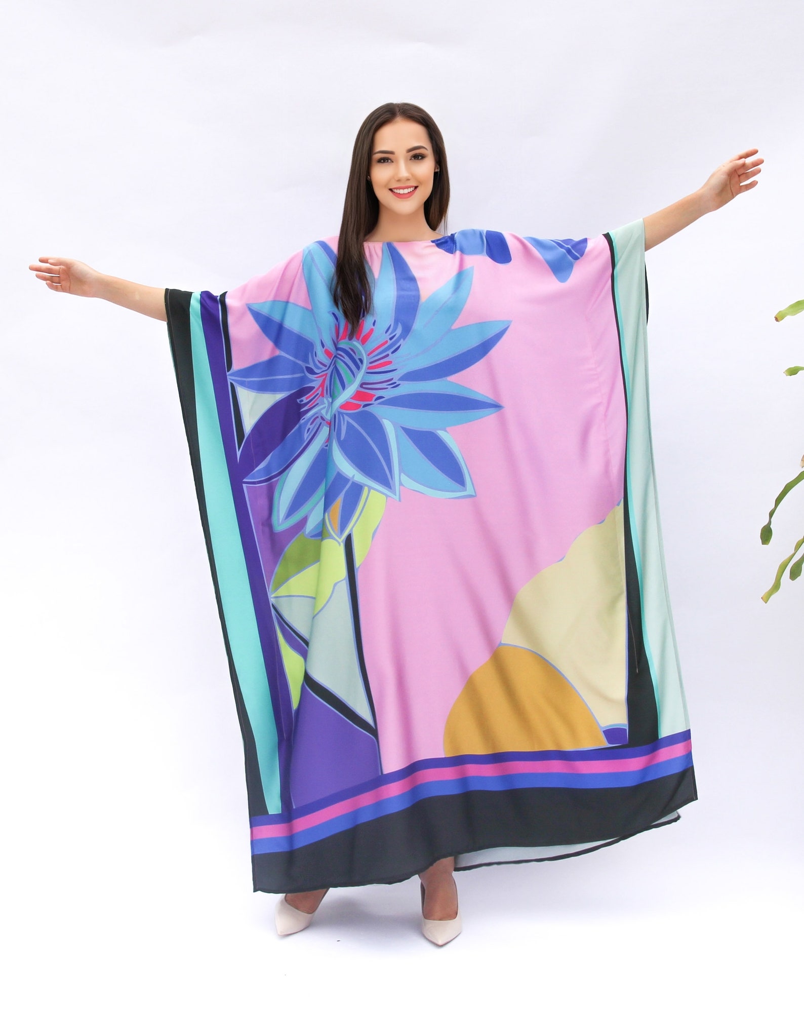 Vibe 60s Kaftan Fun Sixty Water Lily Print Kaftan Beach - Etsy