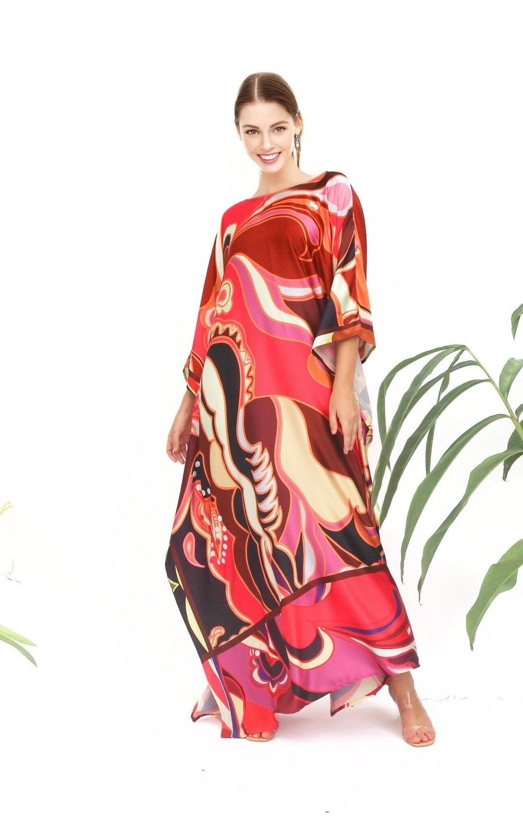 Red Kaftan Classic Style, Vibrant Kaftan Full Length, Resort Wear ...