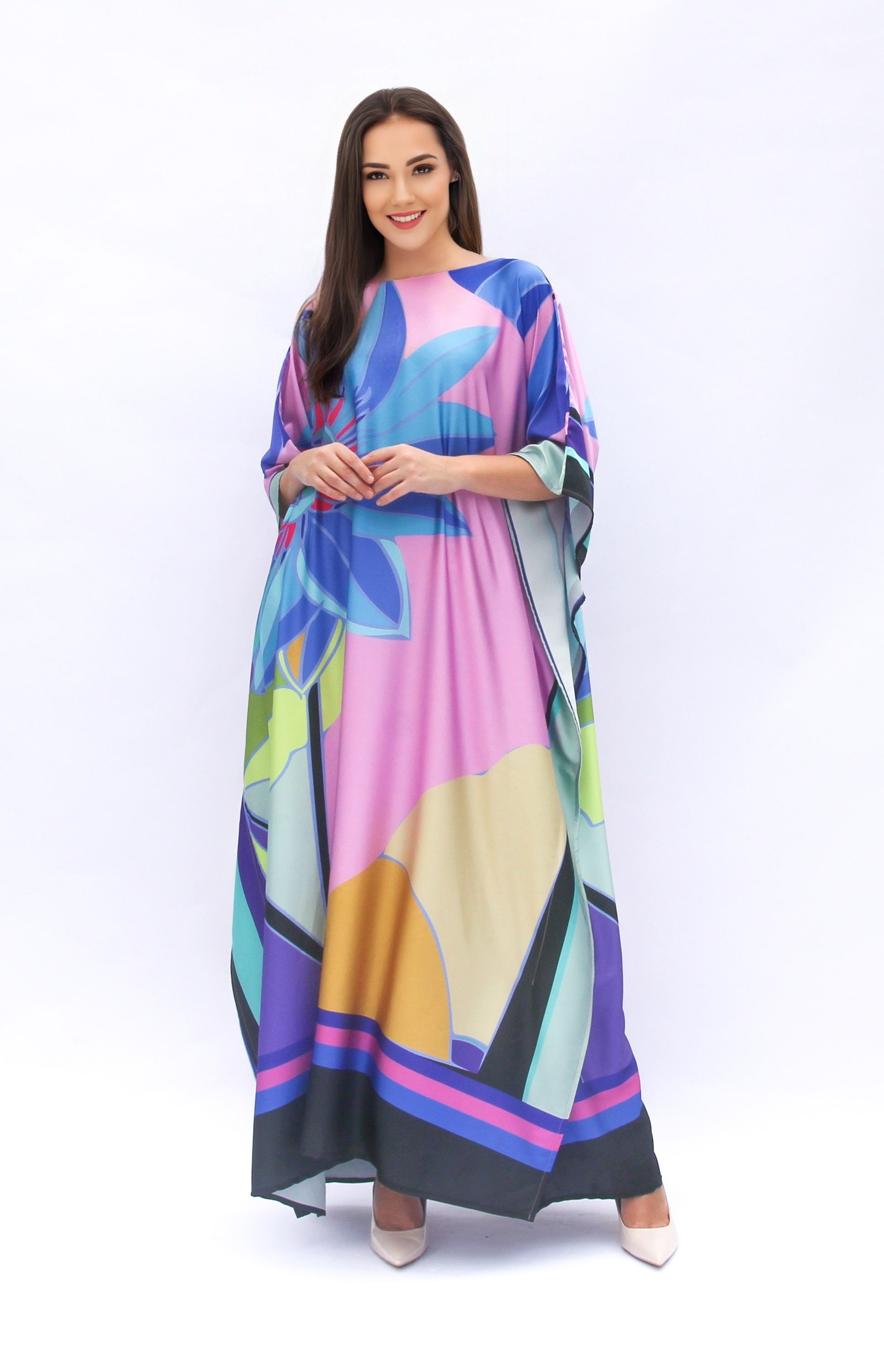 Vibe 60s Kaftan Fun Sixty Water Lily Print Kaftan Beach - Etsy