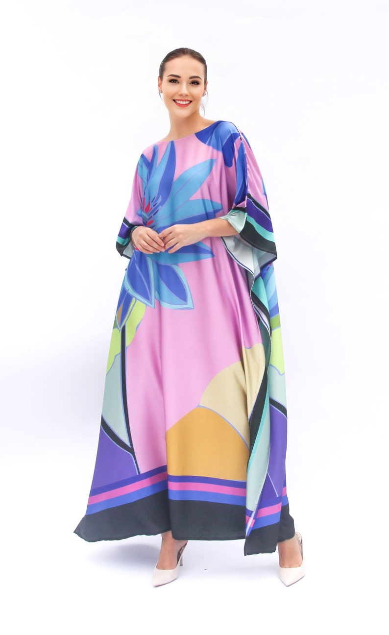 Vibe 60s Kaftan Fun Sixty Water Lily Print Kaftan Beach - Etsy