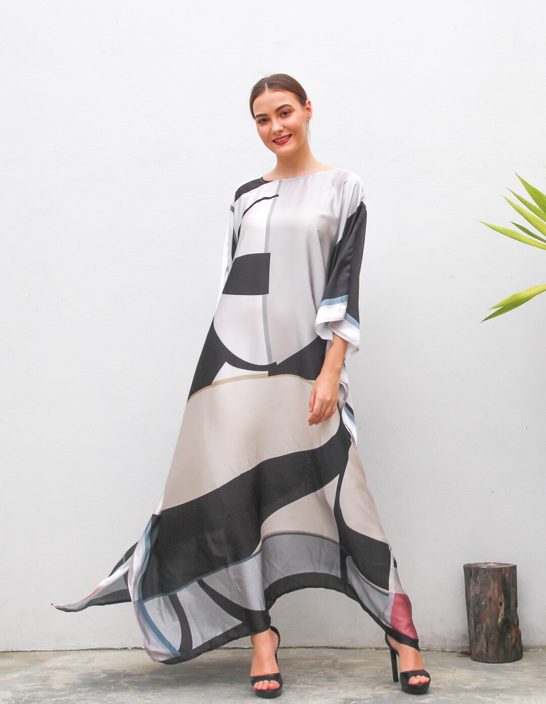 Blended Silk Kaftan: Abstract Print, Plus Size Resort Dress - Etsy