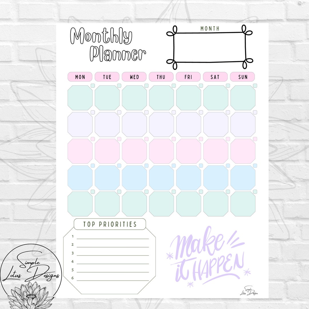 Cute Monthly Planner PNG Download Printable - Etsy