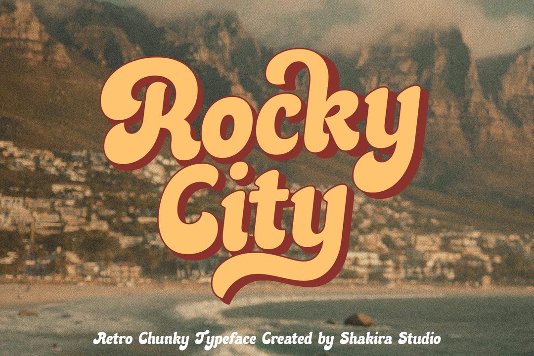 Rocky City Font | Retro Chunky Bold Typeface | Groovy Vintage Display ...