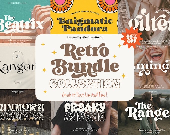 Modern Retro Font Bundle Collection Font Bundle, Cricut Font, Font ...