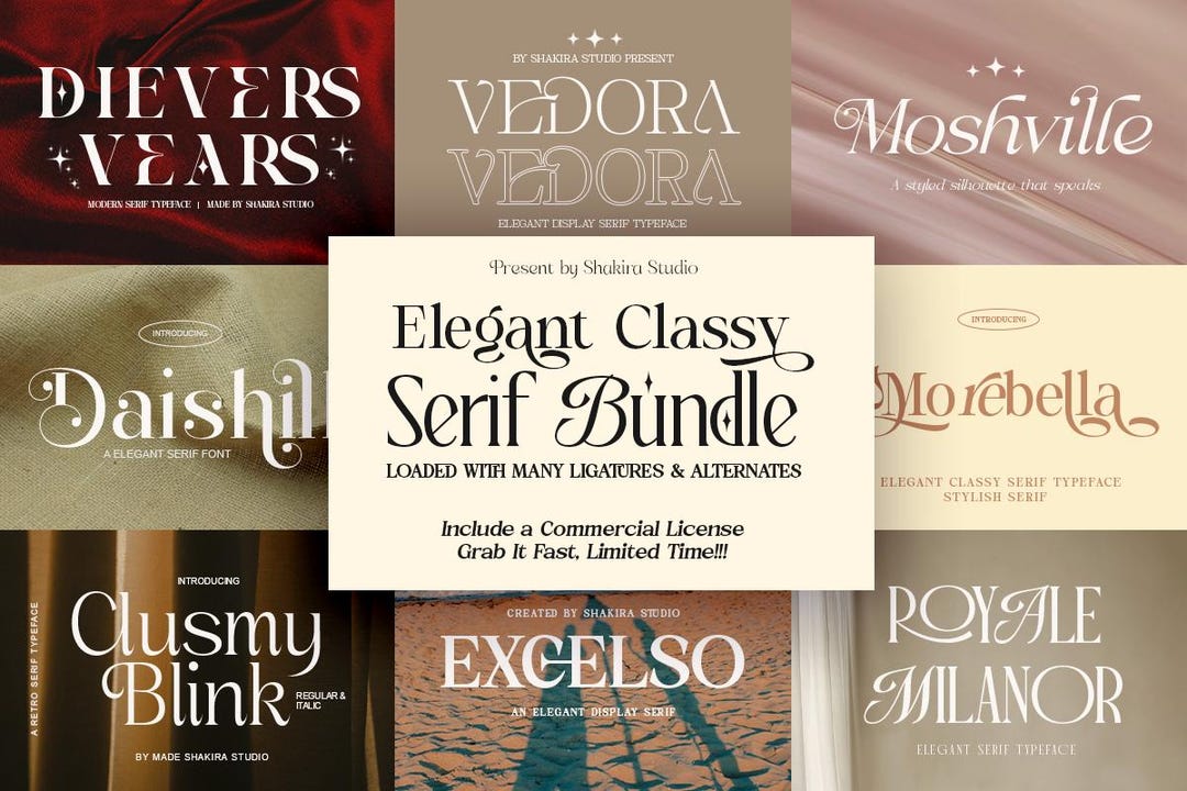 Modern Elegant Classy Serif Font Bundle & Stylish Alternates - Cricut ...