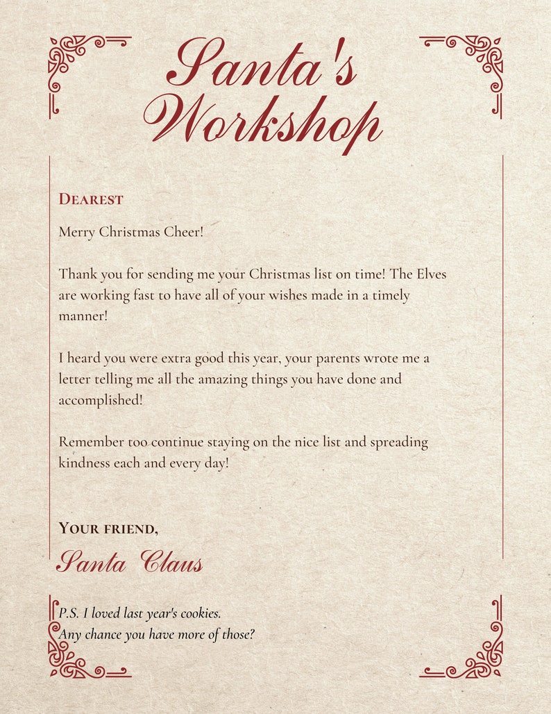 Customizable Letter From Santa - Etsy