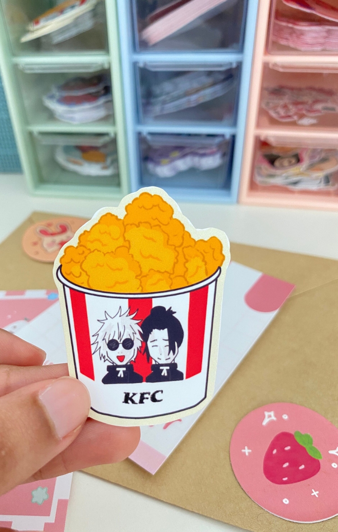 KFC Gojo Sticker Cute Anime Sticker Fried Chicken Kawaii Sticker ...