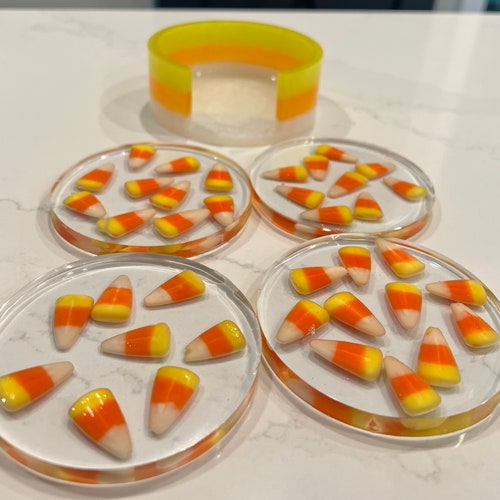 Halloween Candy Corn Resin Coaster Set Clear With Black - Etsy