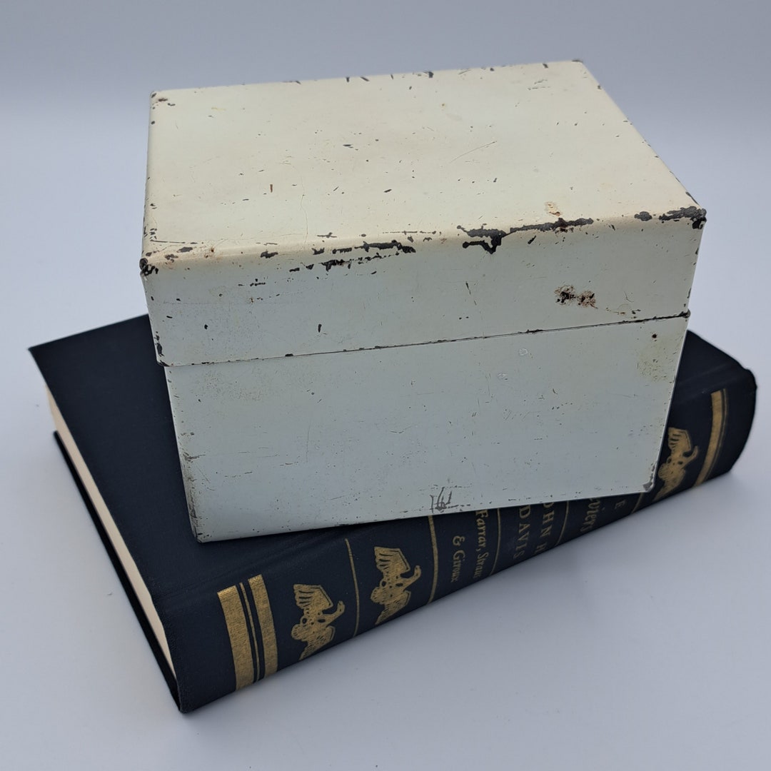 White Metal Index Card Box Vintage Farmhouse Industrial Mid Century ...