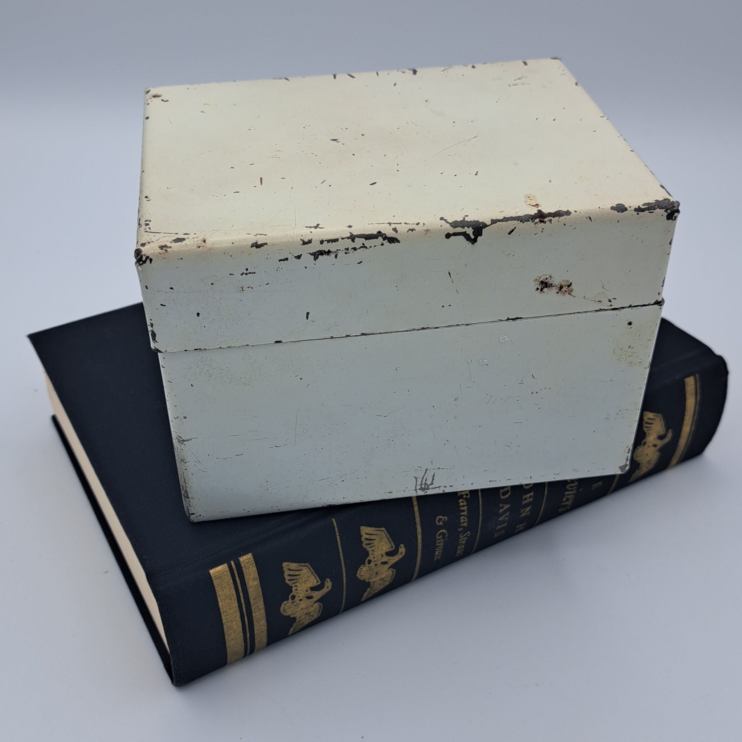 White Metal Index Card Box Vintage Farmhouse Industrial Mid Century ...