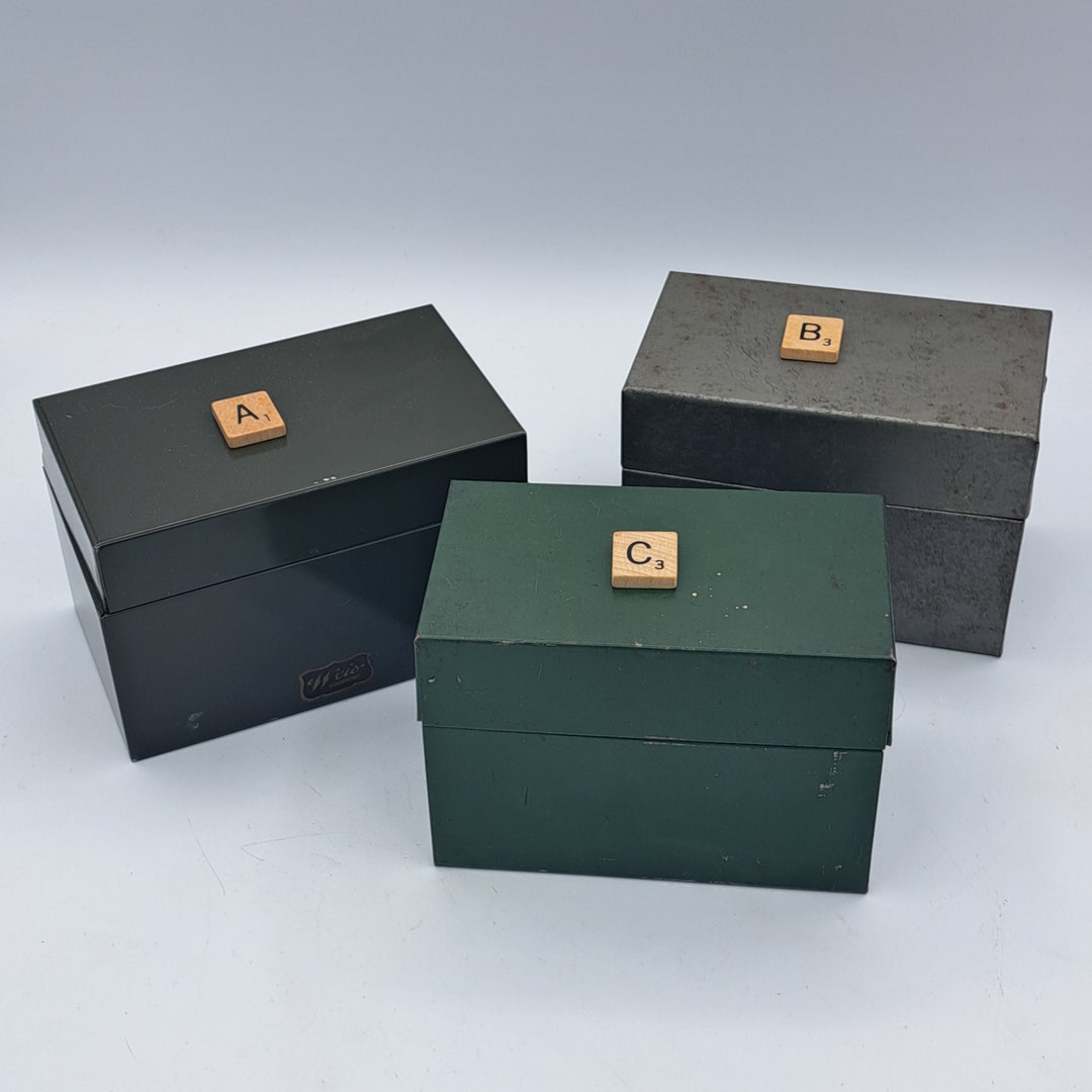 Vintage Metal Card File - Metal Index Card Boxes - Green and Gray ...