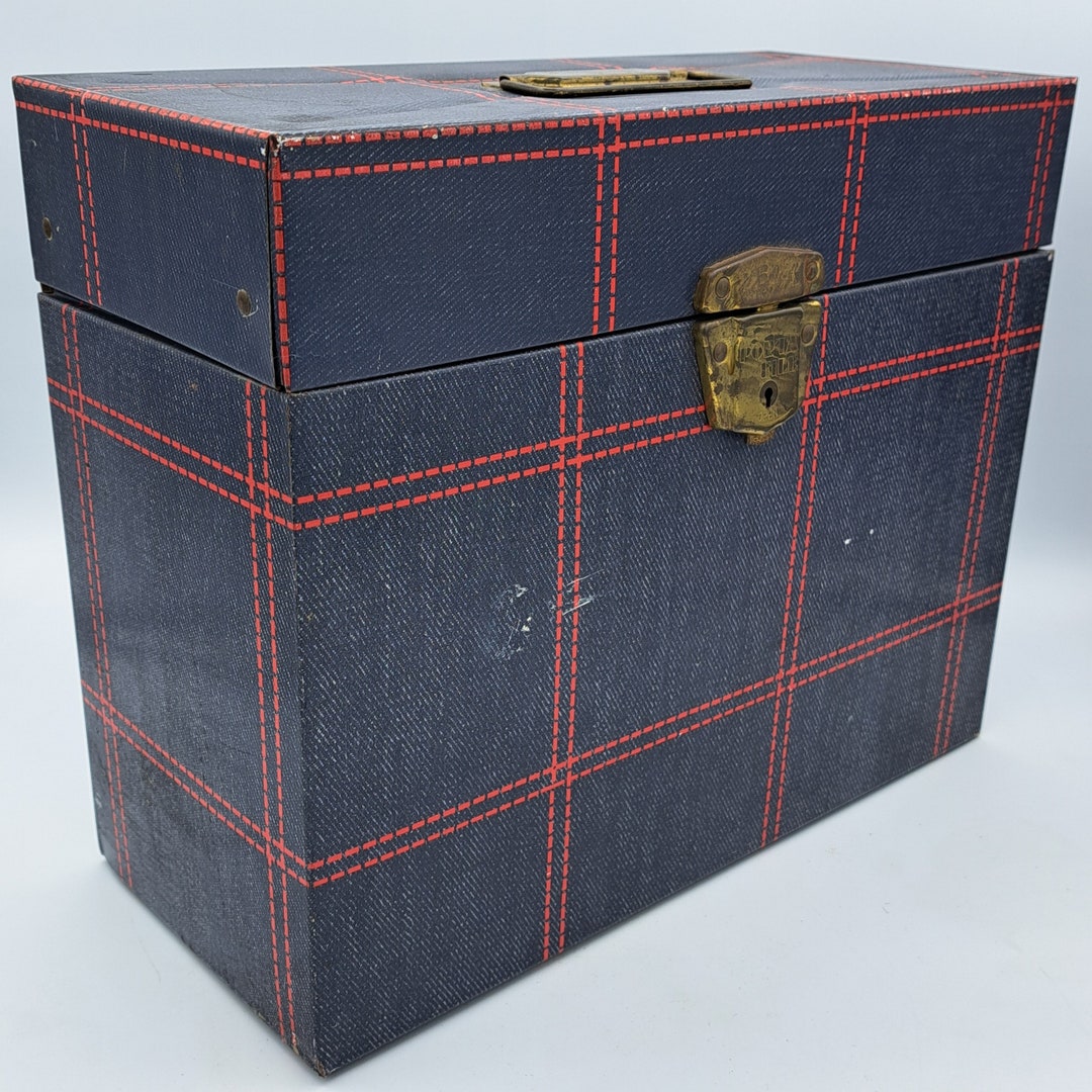 Denim and Red Metal File Box - 1970s or 1980s Vintage Port-a-file - Etsy