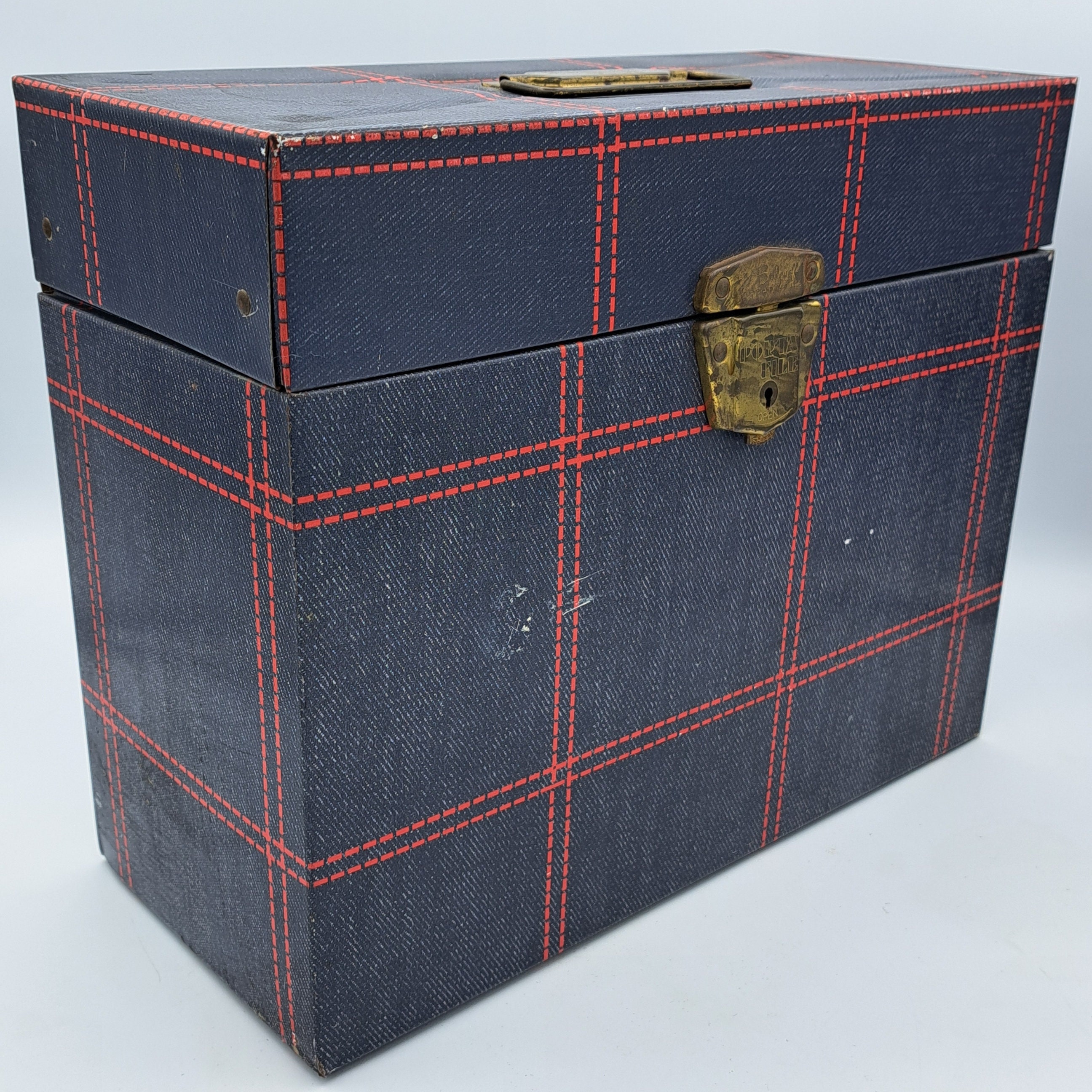 Denim and Red Metal File Box - 1970s or 1980s Vintage Port-a-file - Etsy