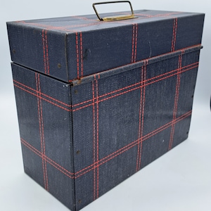 Denim and Red Metal File Box - 1970s or 1980s Vintage Port-a-file - Etsy