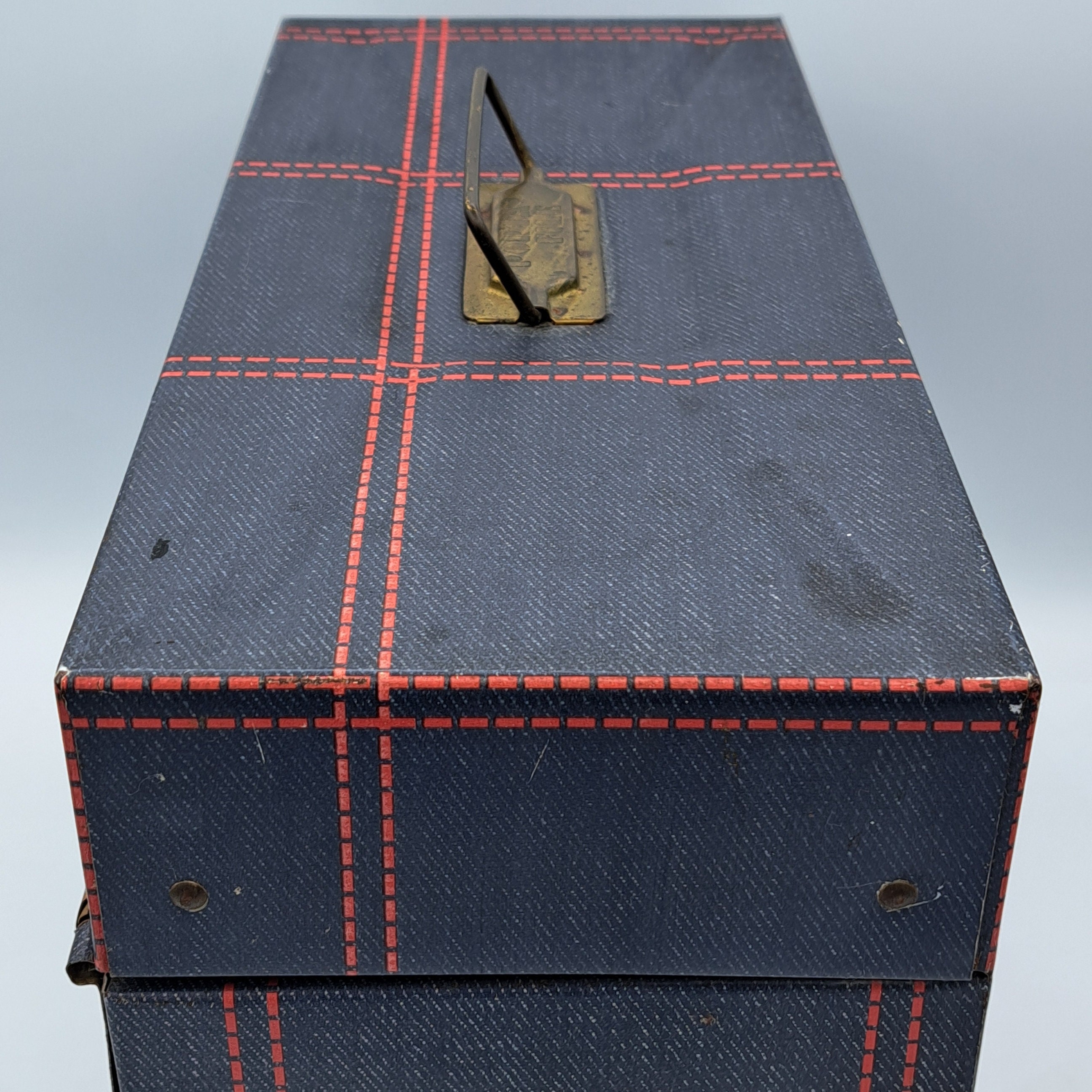 Denim and Red Metal File Box - 1970s or 1980s Vintage Port-a-file - Etsy