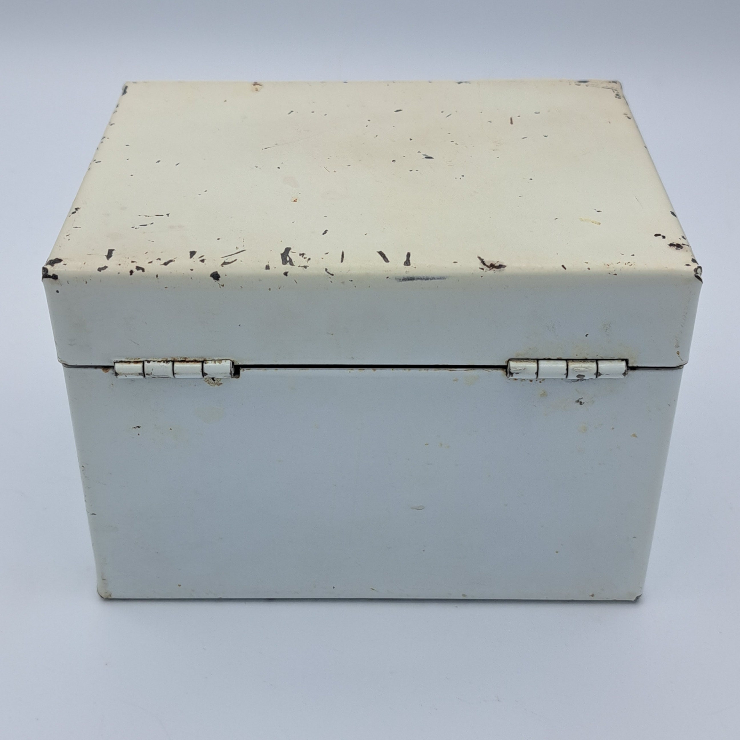 White Metal Index Card Box Vintage Farmhouse Industrial Mid Century ...