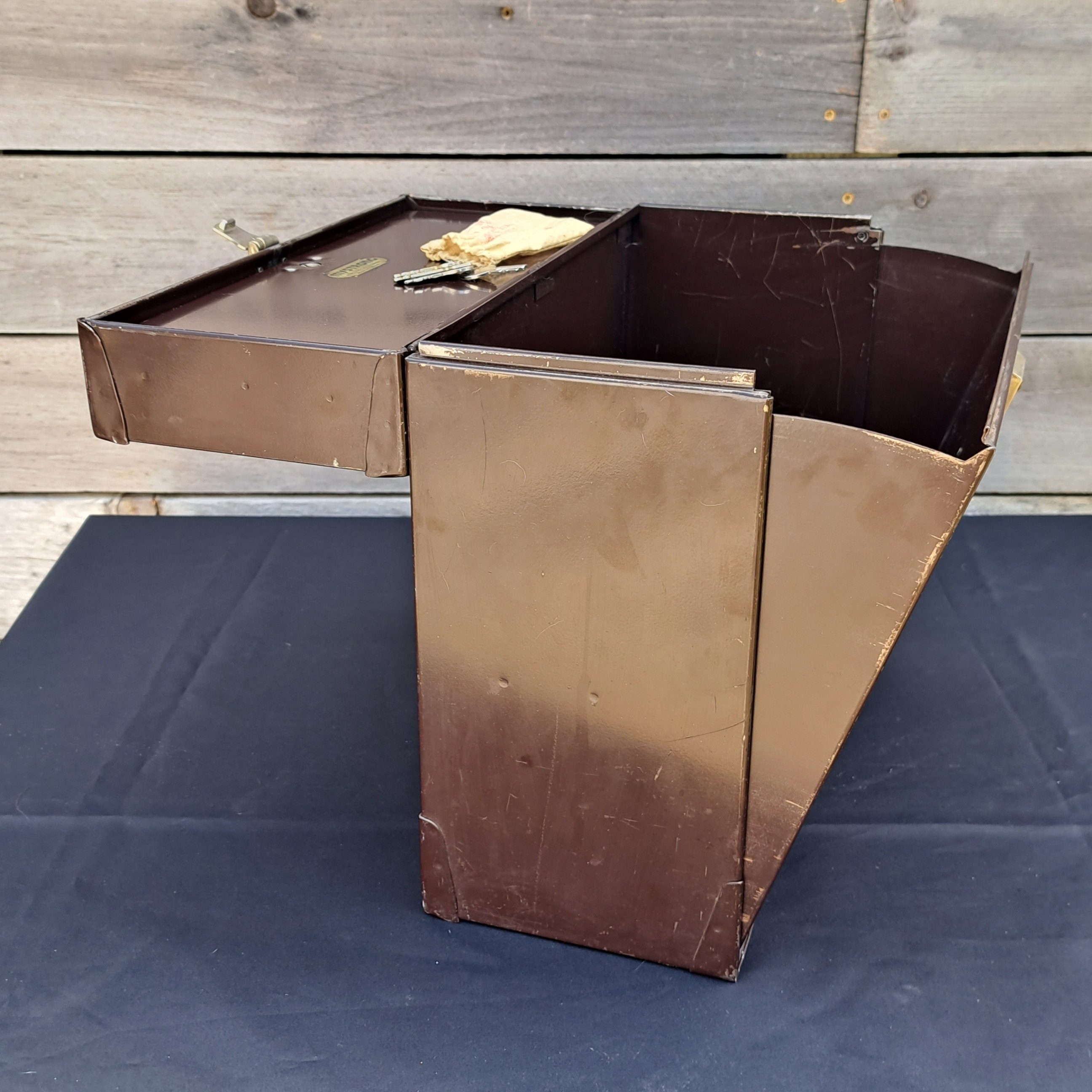 Vintage Brown Metal File Box Mystrong Mid Century With 2 Sections, 2 ...