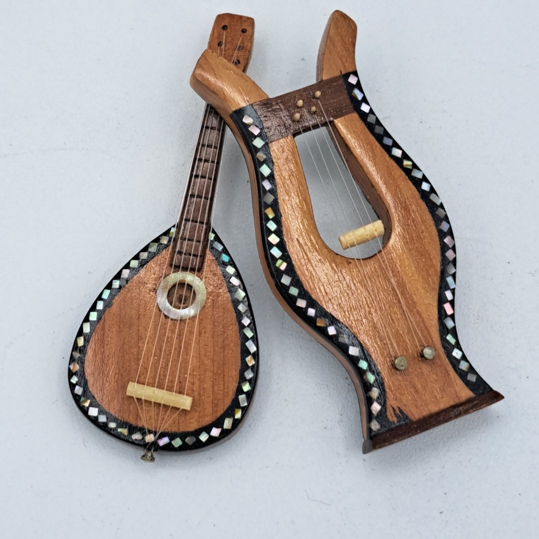 Miniature Wood Stringed Musical Instrument Vintage Decor Inlaid With ...