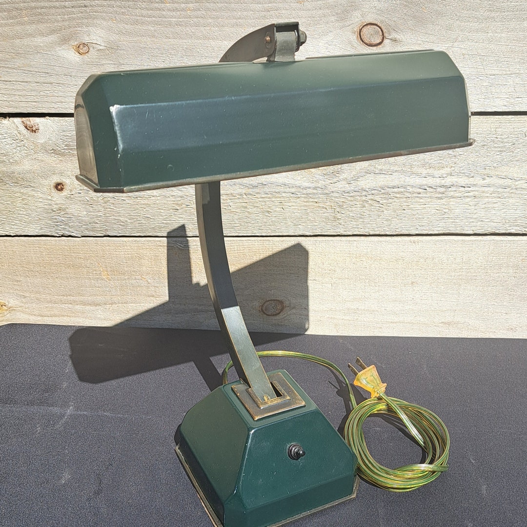 Vintage Art Deco Desk Lamp: Blue Green Library Piano Light - Etsy