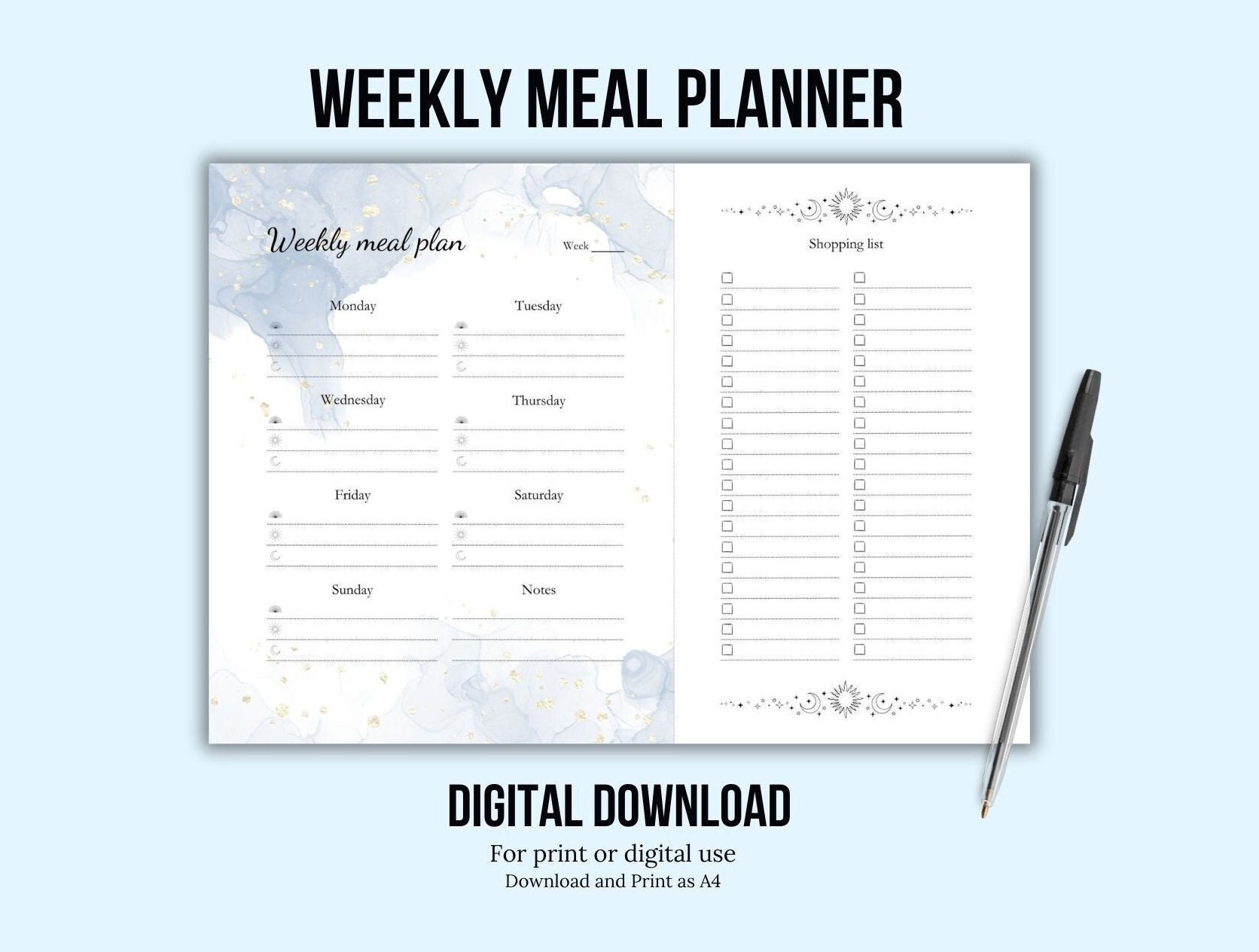 Printable Weekly Meal Planner, Landscape, Meal Tracker, Food Diary ...