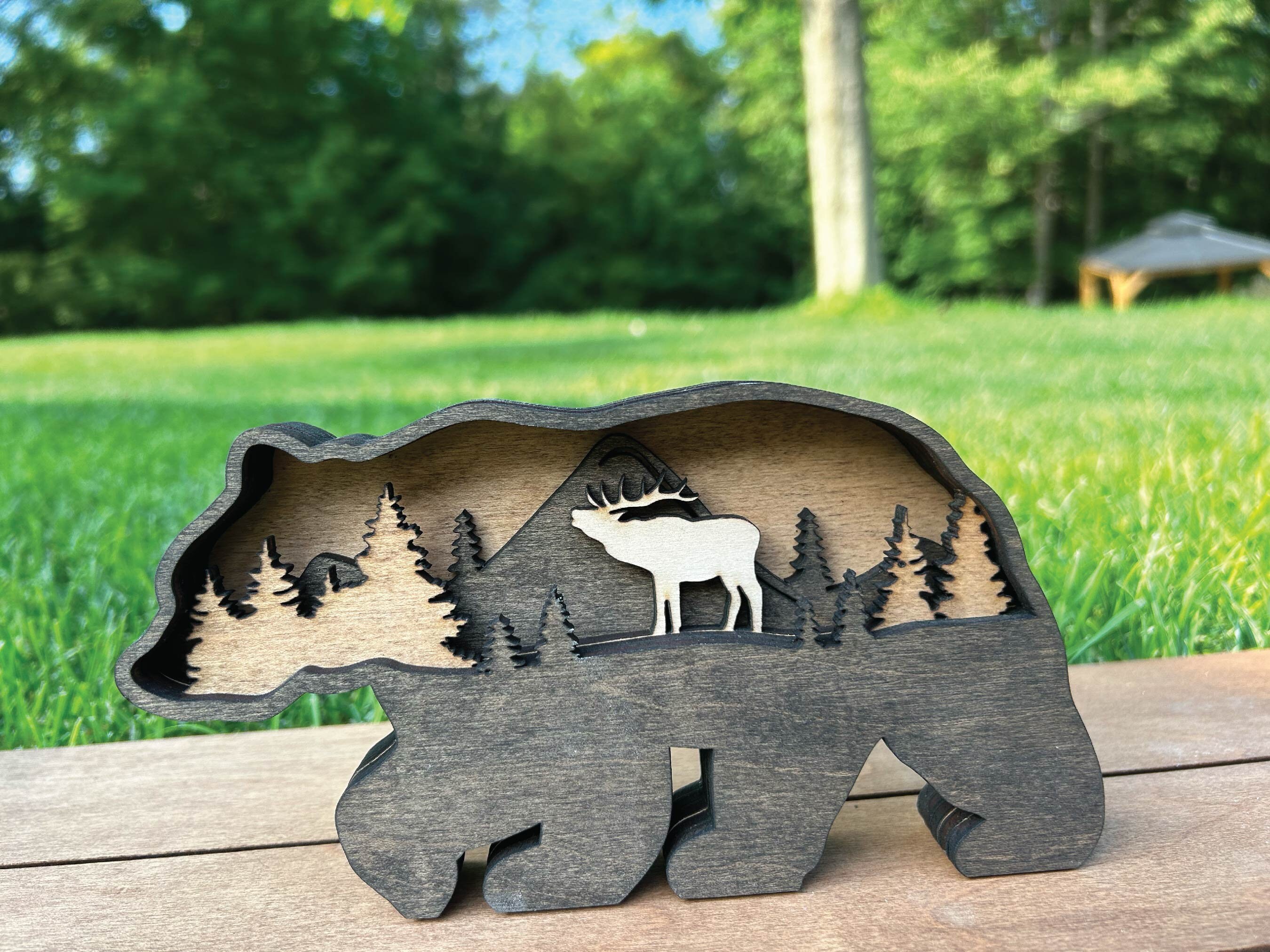 Wooden Bear 3D Bear Forest Scene Home Decor Rustic Bear - Etsy