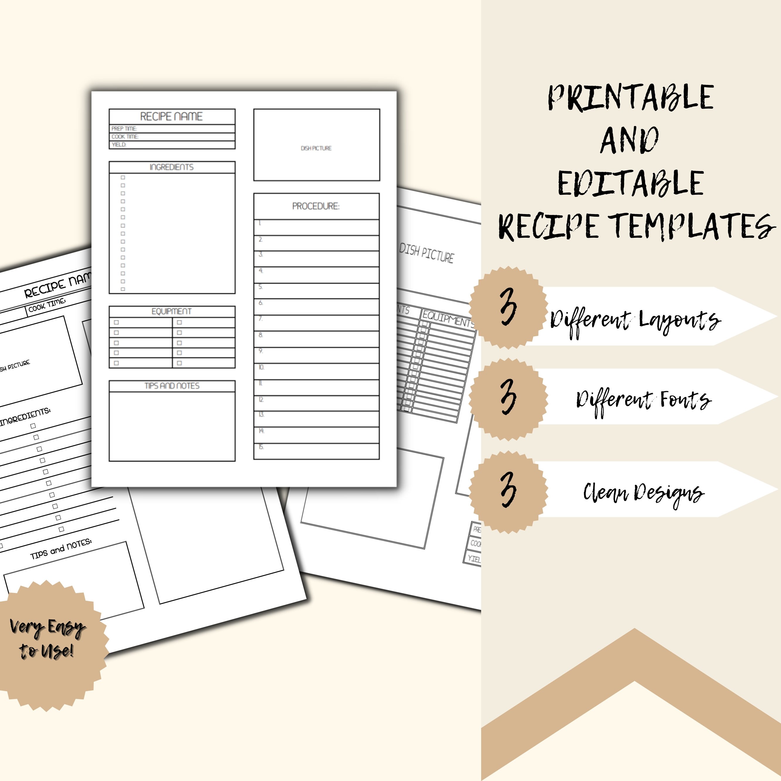 Editable Recipe Template, Printable Recipe Cookbook Template, Simple ...