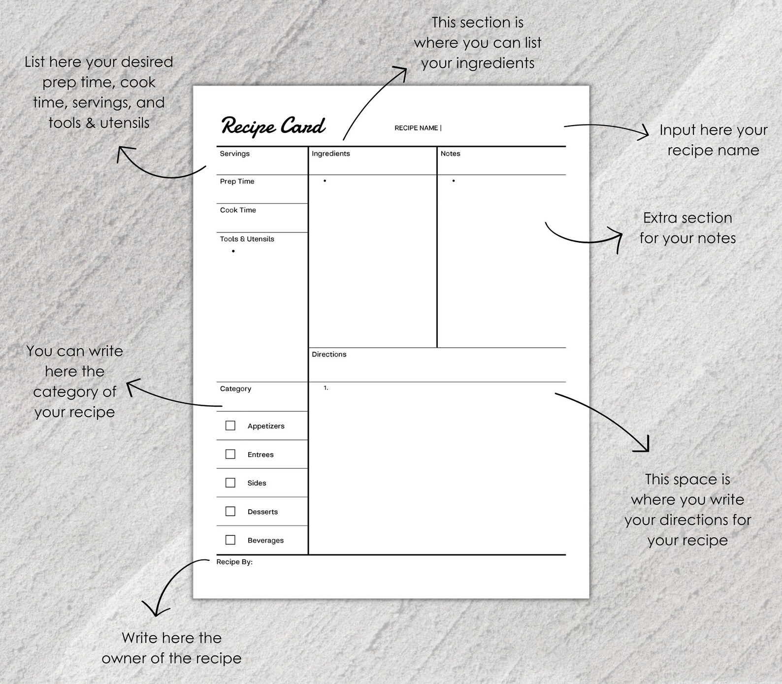 Editable Recipe Template, Printable Recipe Cards, Recipe Sheets, Recipe ...