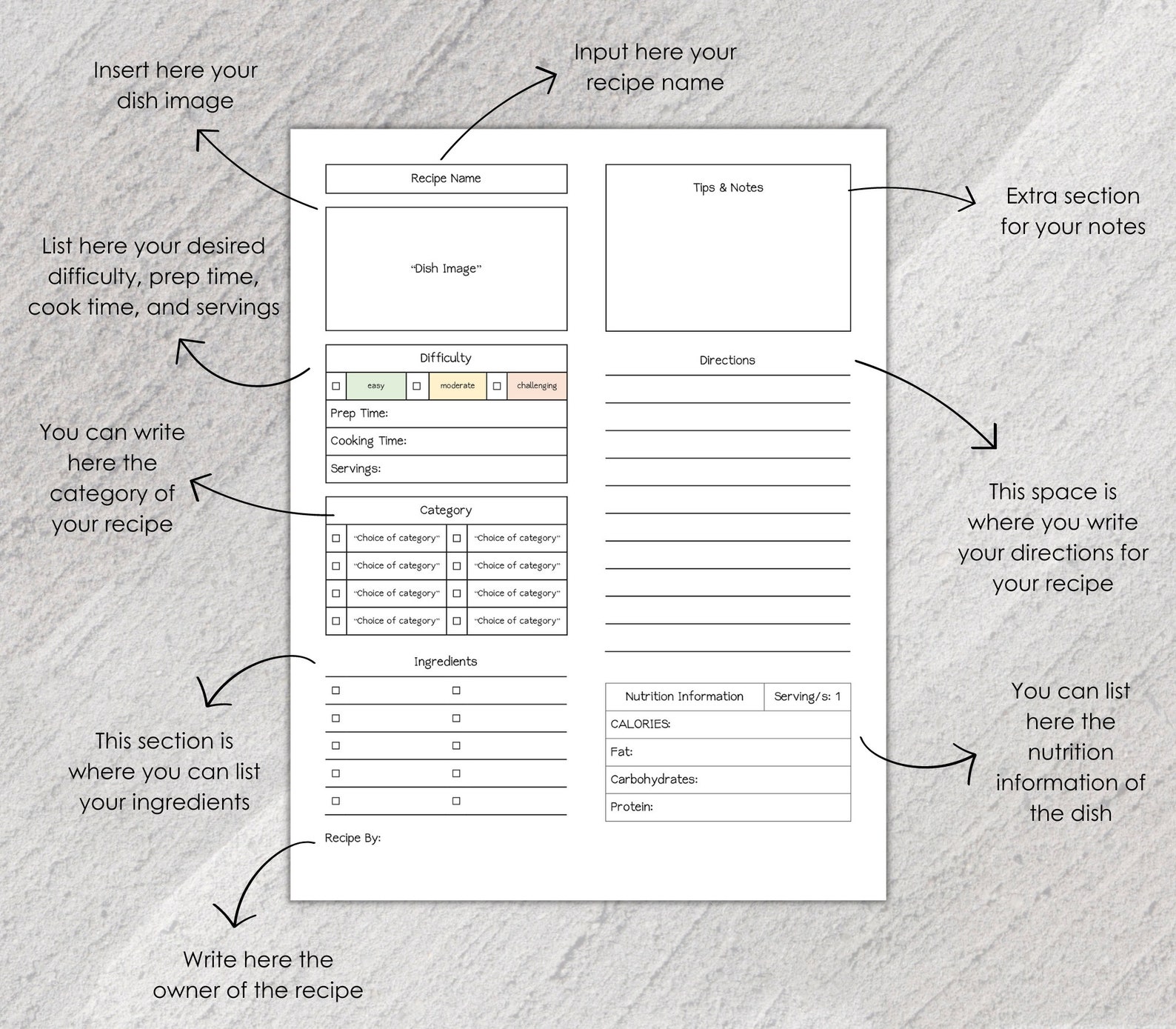 Editable Recipe Template, Printable Recipe Cards, Recipe Sheets, Recipe ...