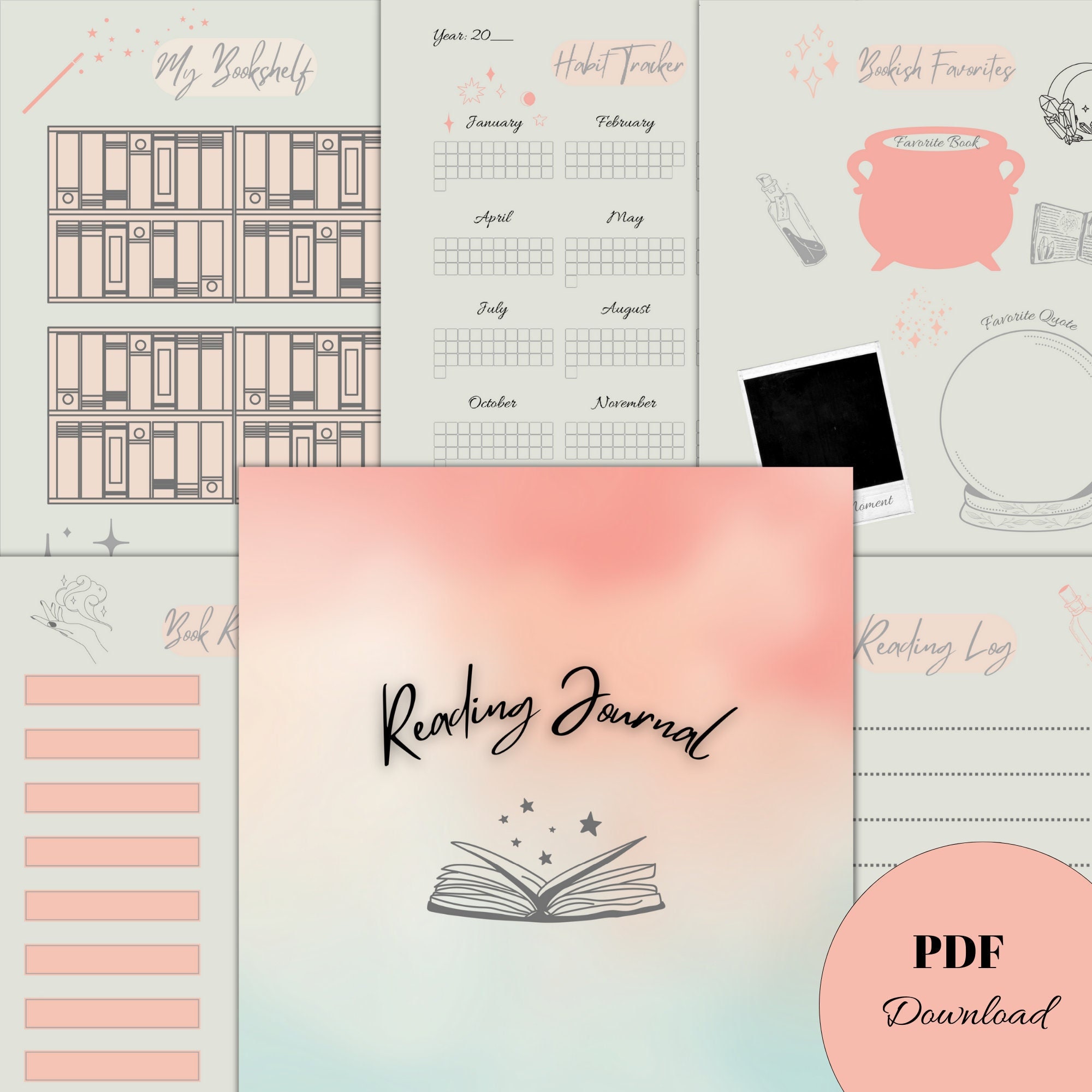 Magical Pastel Reading Journal Printable PDF Download Fantasy - Etsy