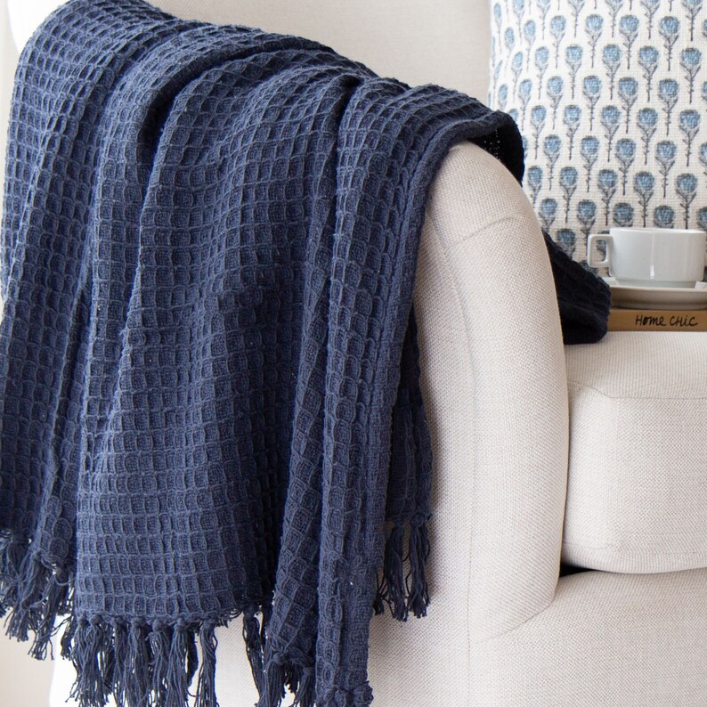 Peyton Cotton Waffle Throw in Navy 50x60 Throw Waffle - Etsy